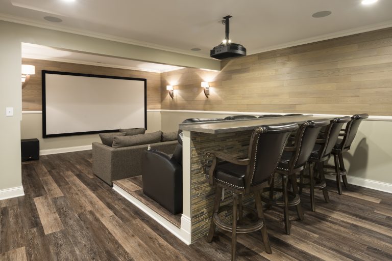 Basement Theater in the Village of West Clay - Worthington Design ...